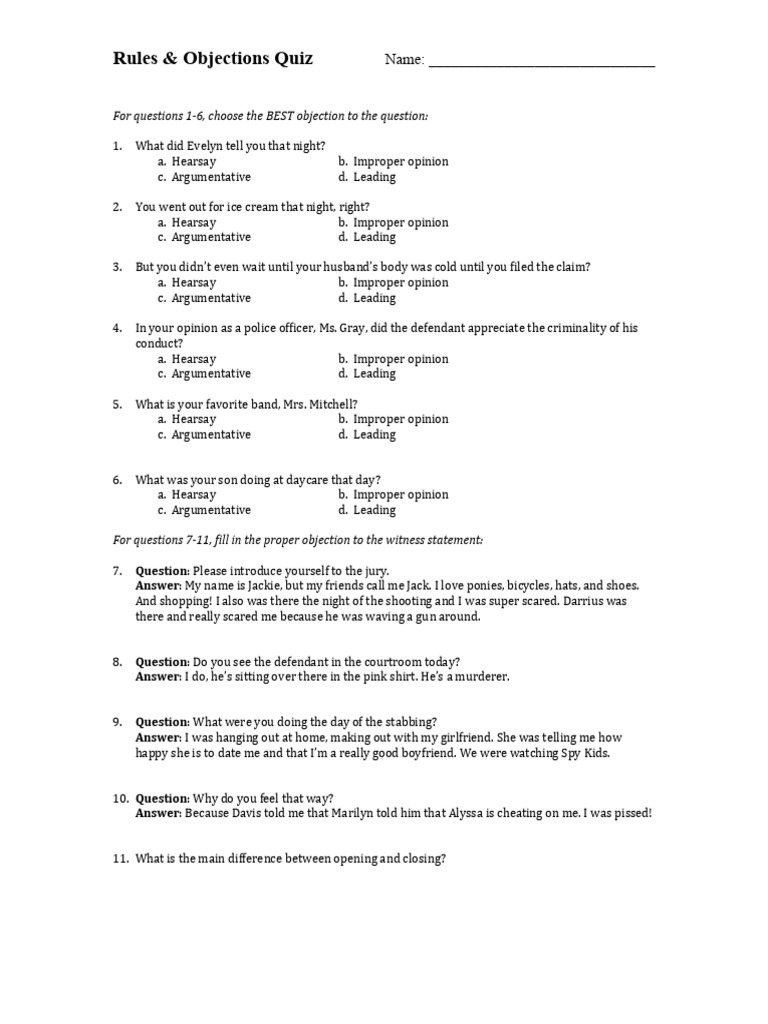Rules & Objections Review | PDF