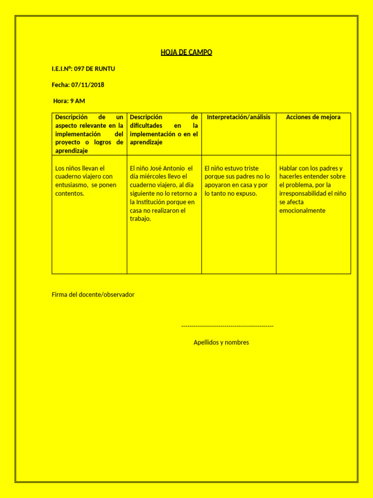 Hoja de Campo Inicial Runtu | PDF