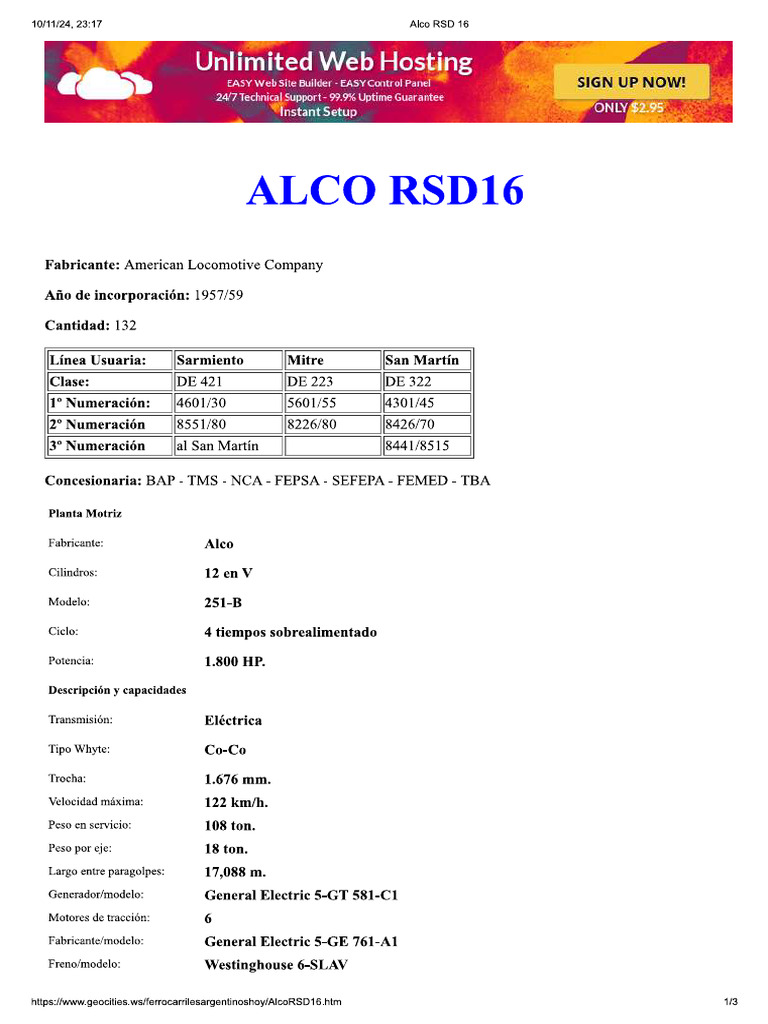 Locomotora Alco RSD16 | PDF