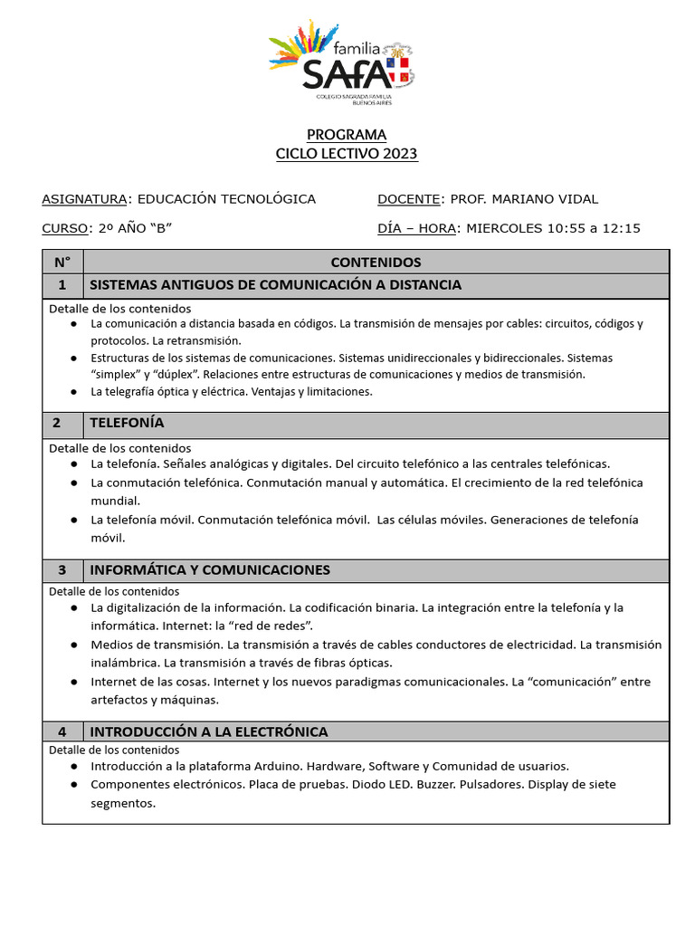 2B-EDUCACION-TECNOLOGICA-2023-VIDAL-Programa.docx | PDF