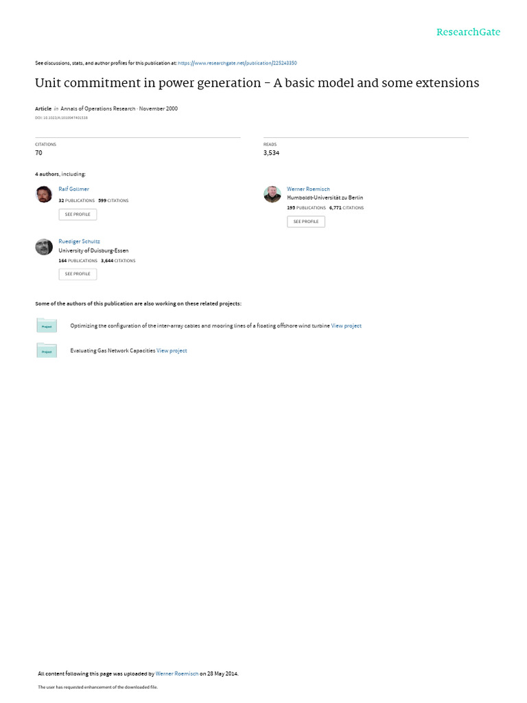 Unit Commitment in Power Generation - A Basic Model | PDF ...