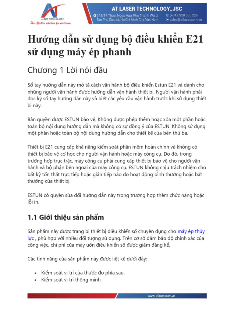 Huong Dan Su Dung Bo Dieu Khien E21 Su Dung May Ep Phanh | PDF