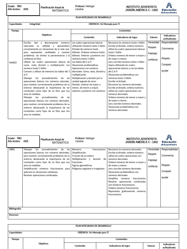 Anual MATEMATICA 7MO 2025 | PDF | Ángulo | Triángulo