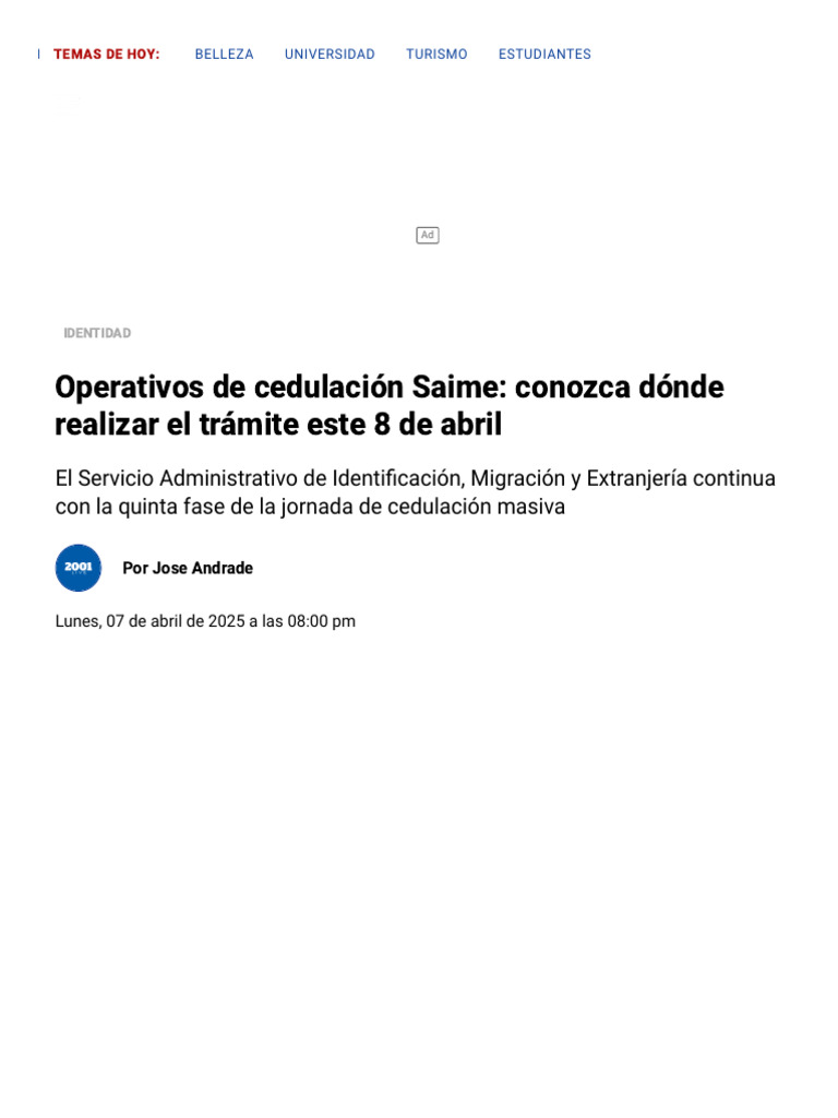 Operativos de Cedulación Saime - Conozca Dónde Realizar El Trámite Este 8 de Abril | PDF ...