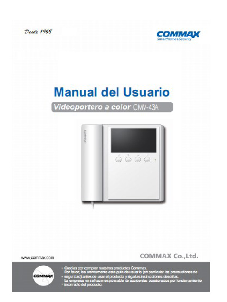 Commax Cmv43a Es Monitor Manual de Usuario Español | PDF