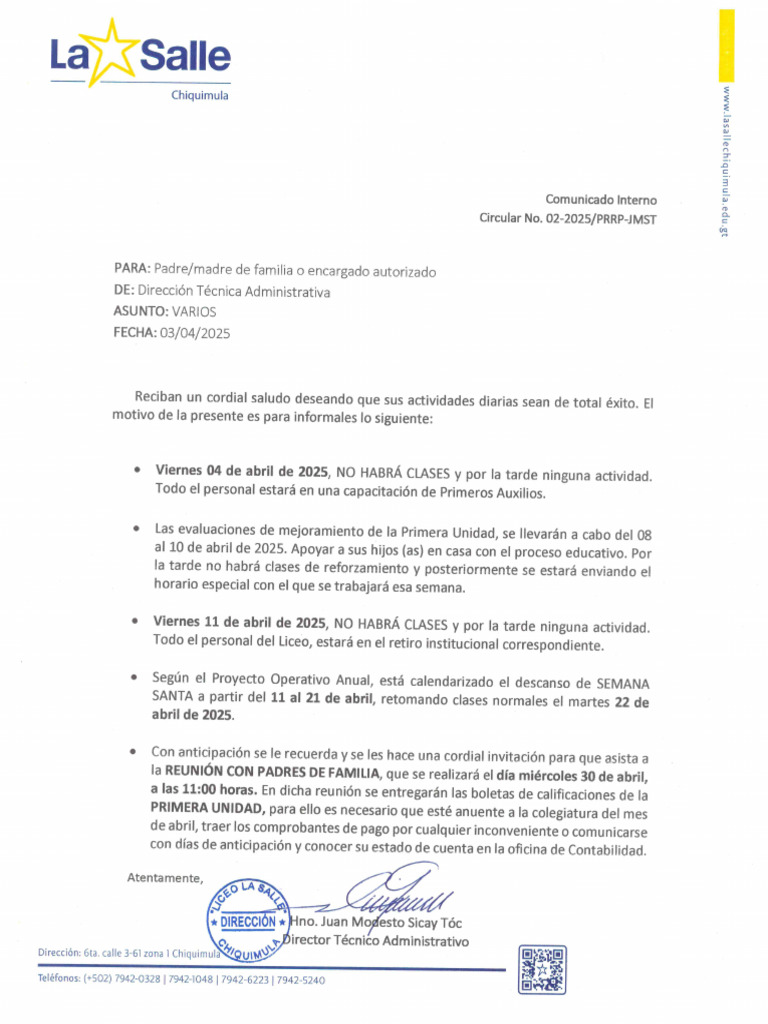 Comunicado Interno No. 2-2025 PRRP-JMST | PDF