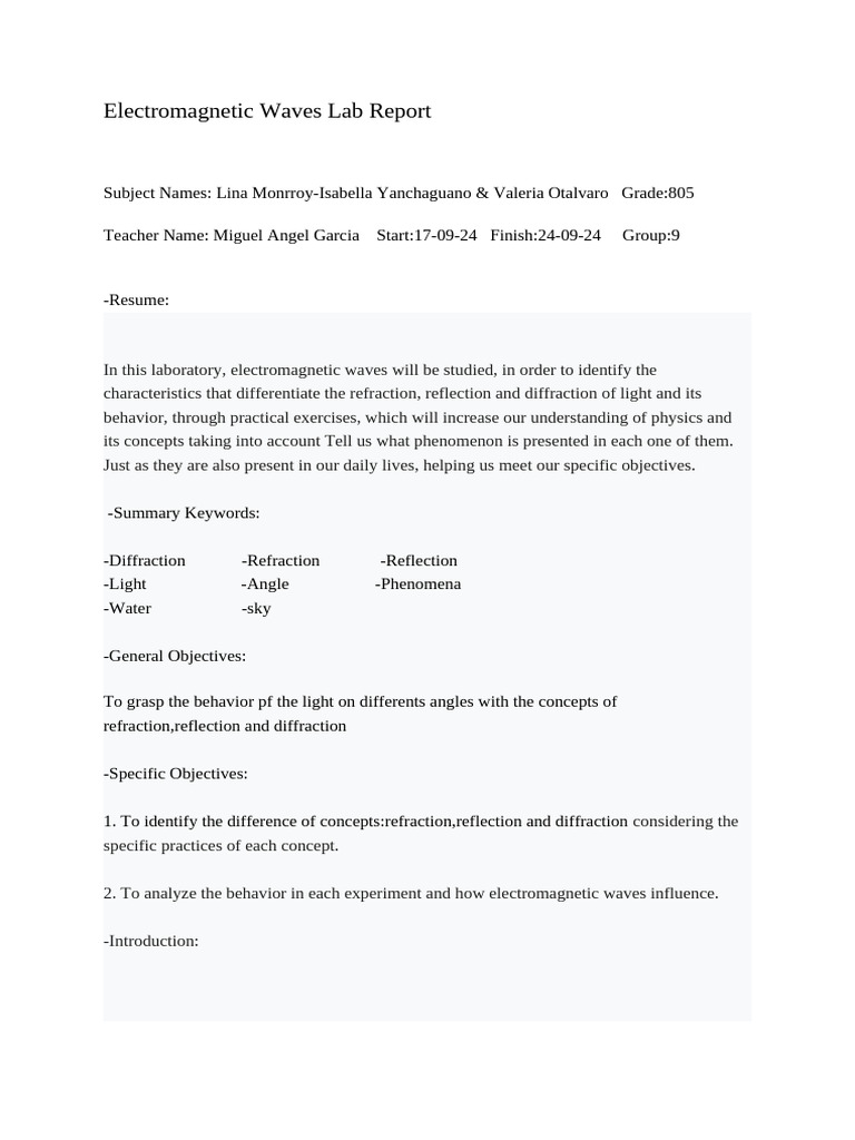 Electromagnetic Waves Lab Report | PDF