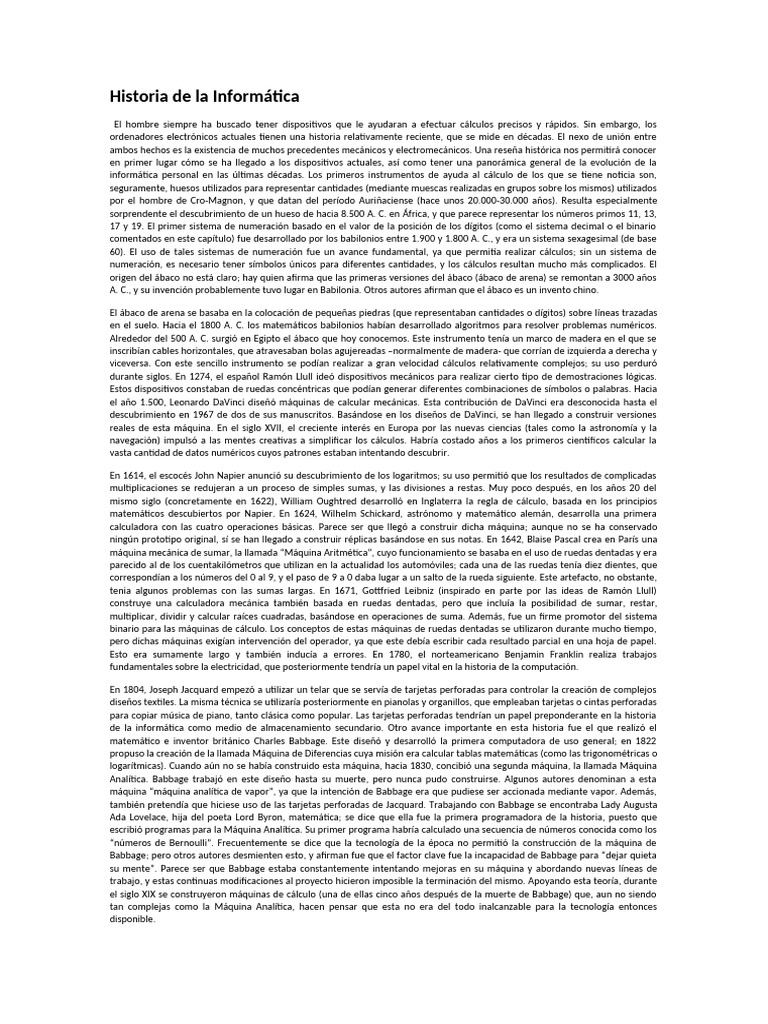 Evolución de la Informática a lo Largo de la Historia | PDF ...