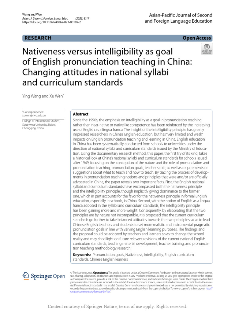 Nativeness Versus Intelligibility As Goal of Engli | PDF | English ...