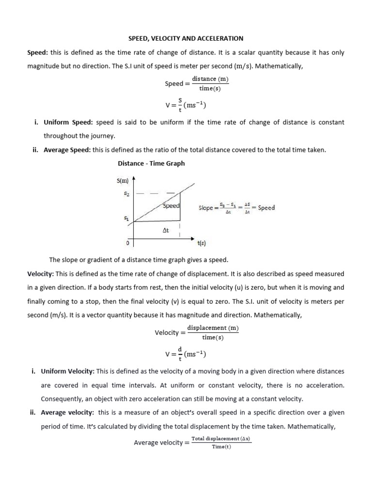Speed, Velocity, and Acceleration Explained | PDF | Velocity | Acceleration