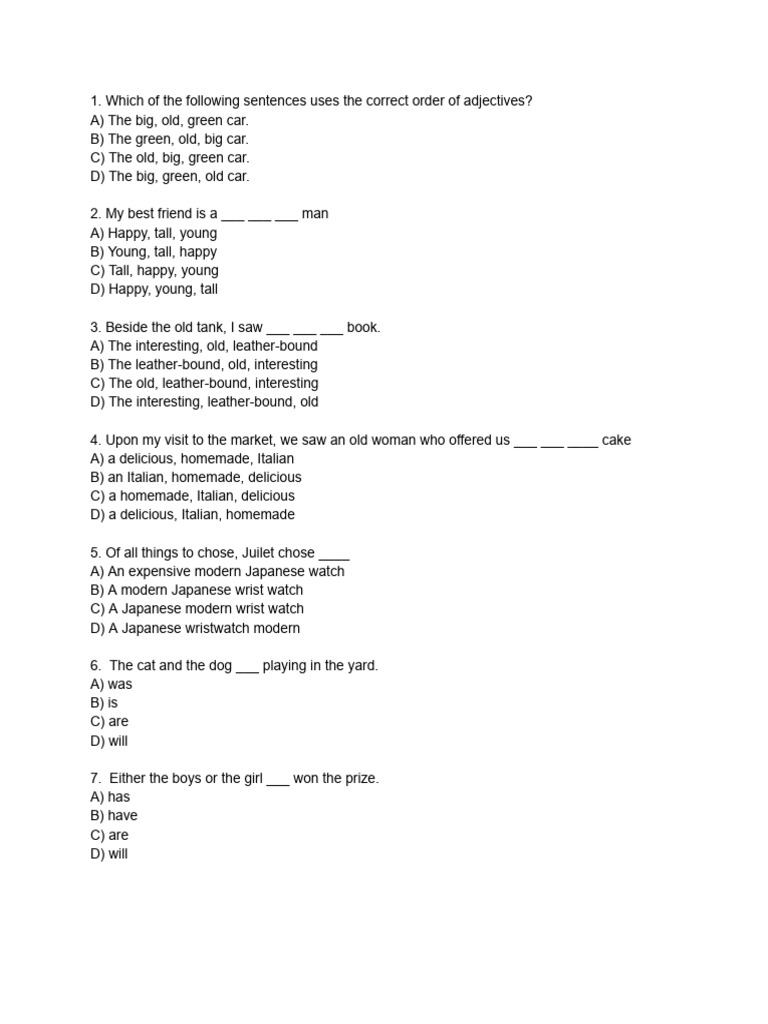 Emphatic Stress, Adjectival Order and Rules of Concord Questions. | PDF
