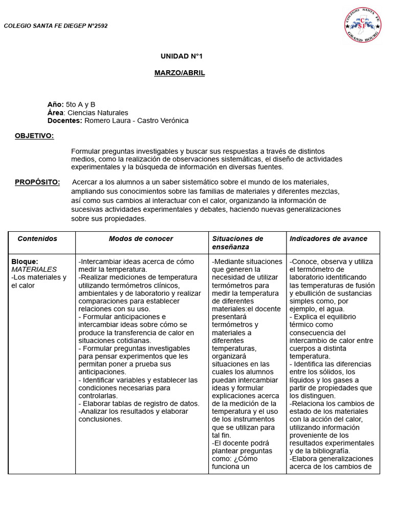 UNIDAD N°1 CS NAT 5to | PDF | Calor | Temperatura