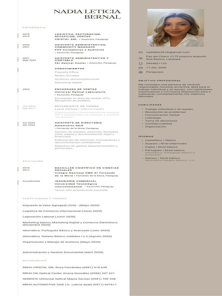 CV Nadia Bernal | PDF | Economias | Business