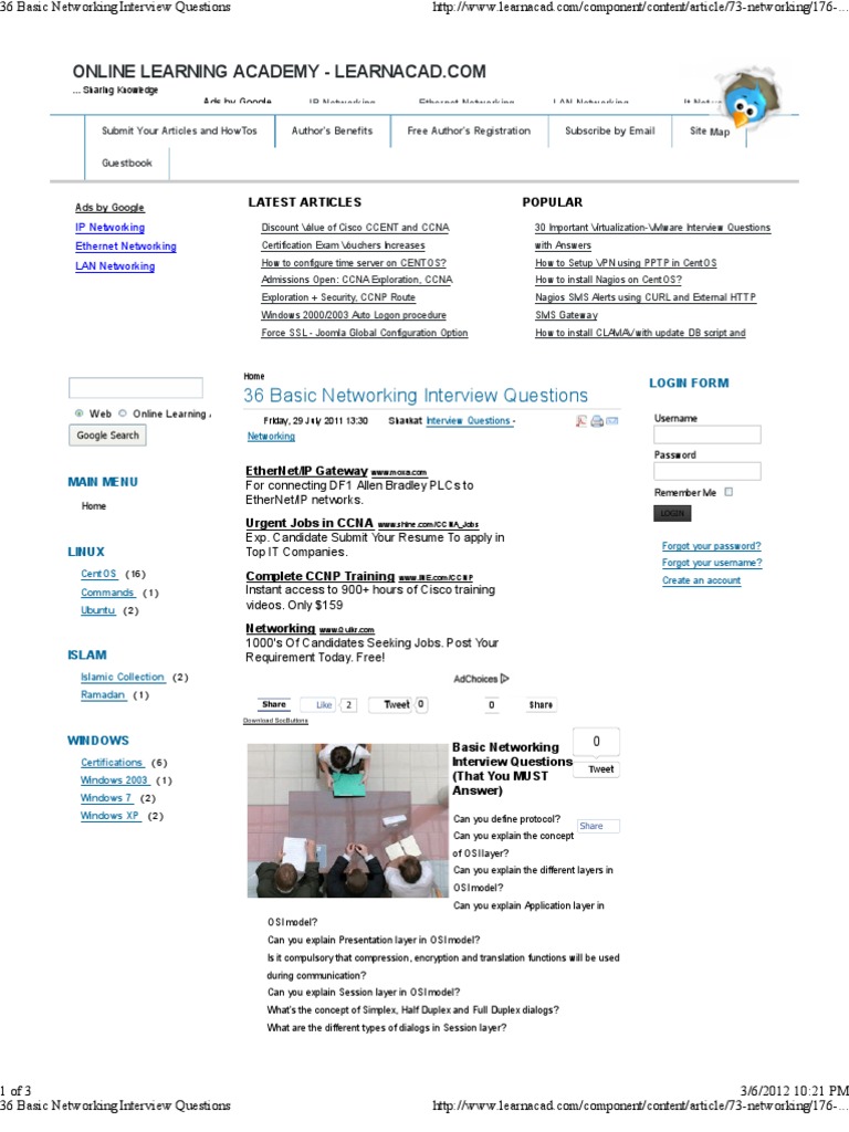 36 Basic Networking Interview Questions | PDF | Ip Address | Osi Model