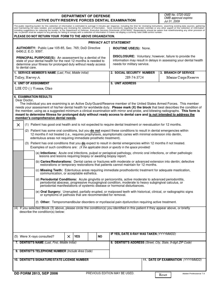 Dental Form DD 2813 | PDF | Dentistry | Health Sciences