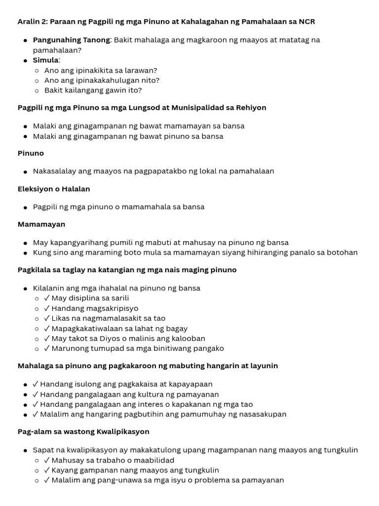 Aralin 2 Paraan NG Pagpili NG Mga Pinuno at Kahalagahan NG Pamahalaan ...