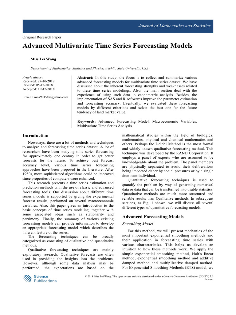 Advanced Multivariate Time Series Forecasting Mode | PDF | Vector ...