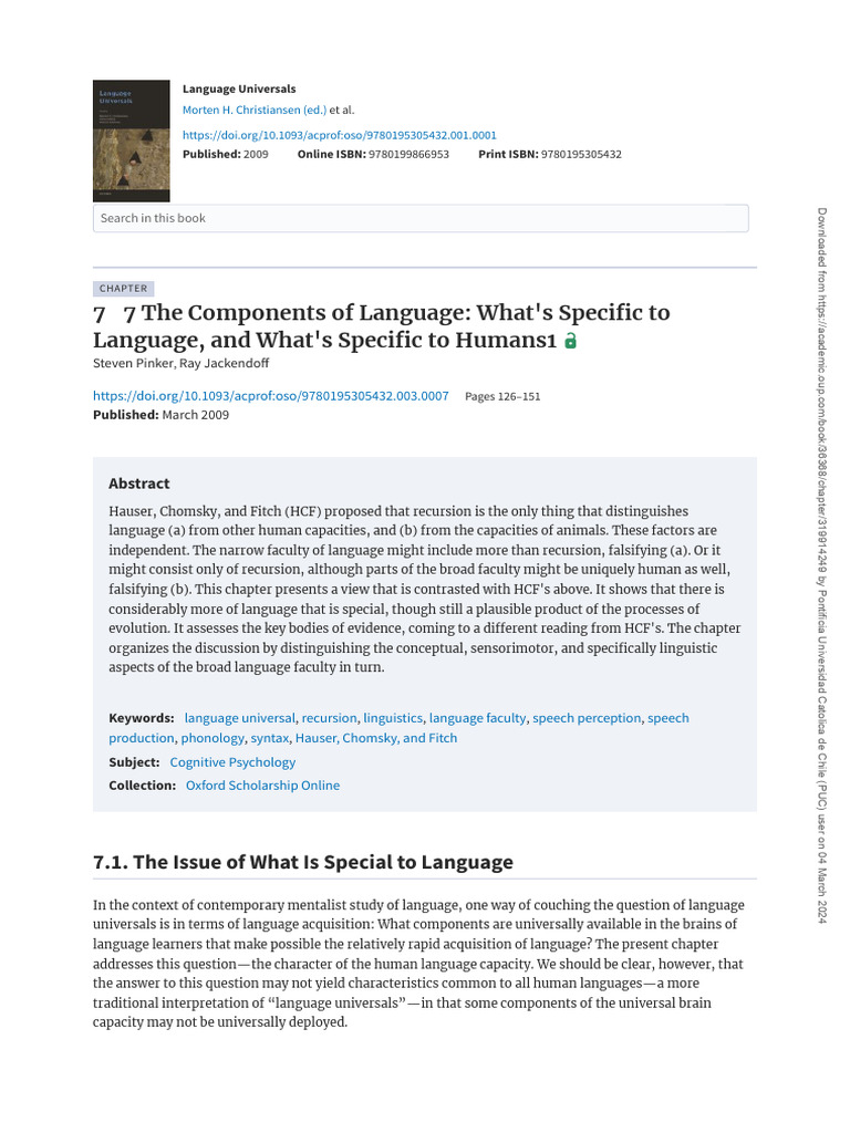 Pinker - The Components of Language | PDF | Syntax | Phrase