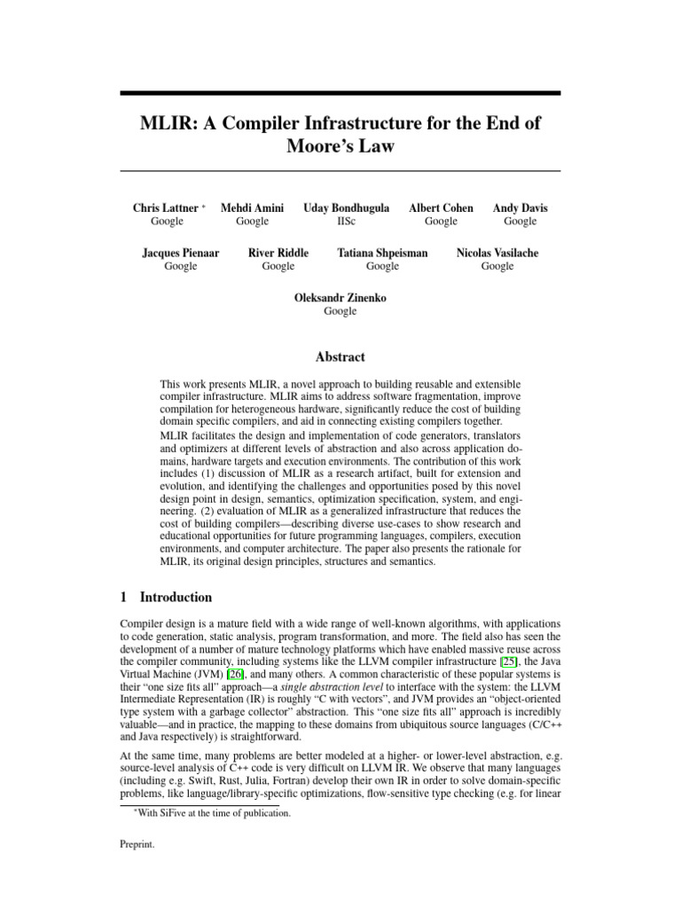 MLIR_ a Compiler Infrastructure for the End of Moore's Law | PDF | Programming Language | Compiler