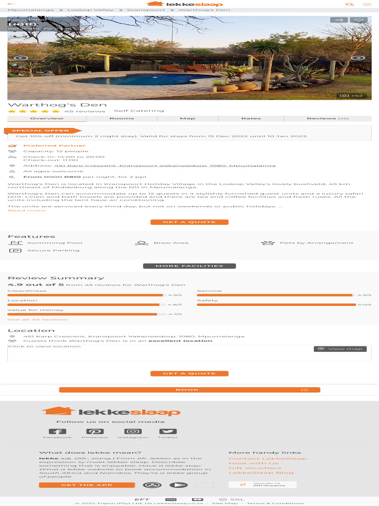 Warthog's Den: Kranspoort Lodge Stay | PDF