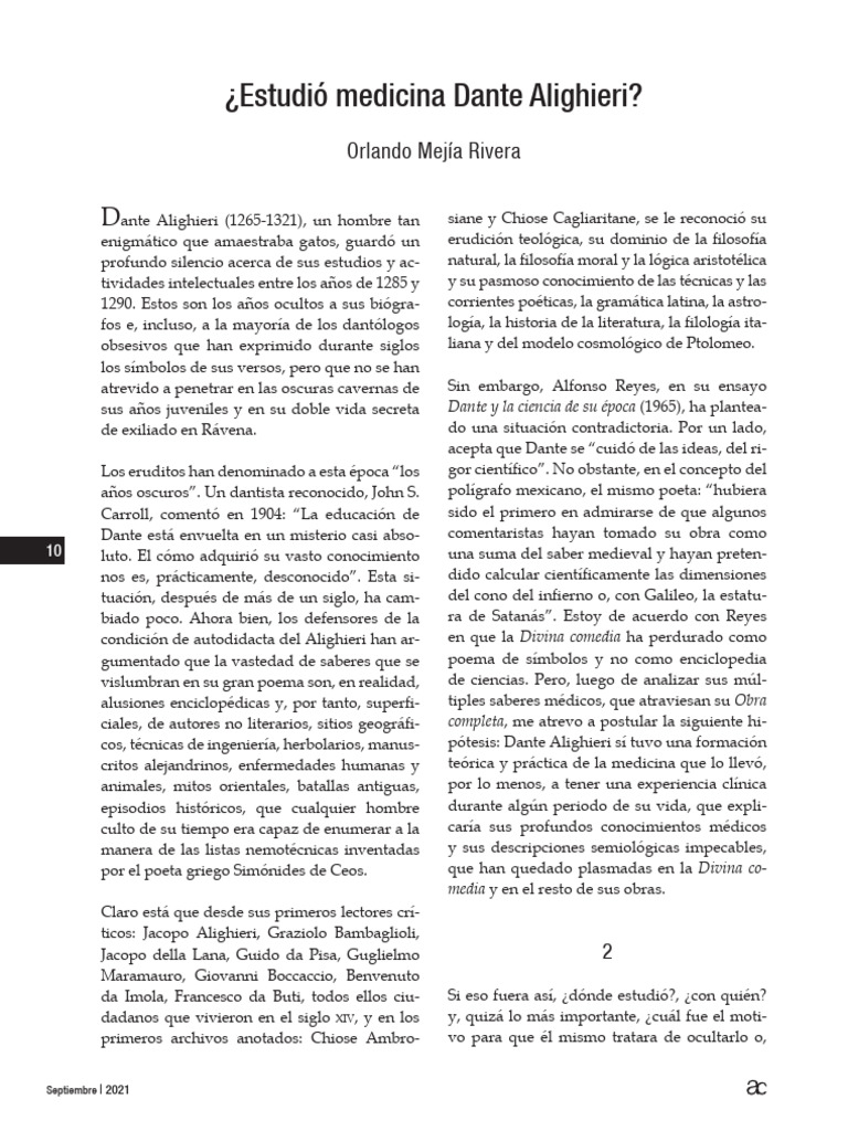 ¿Estudió Medicina Dante? - Revista Universidad de Antioquia - Orlando Mejía Rivera | PDF | Dante ...