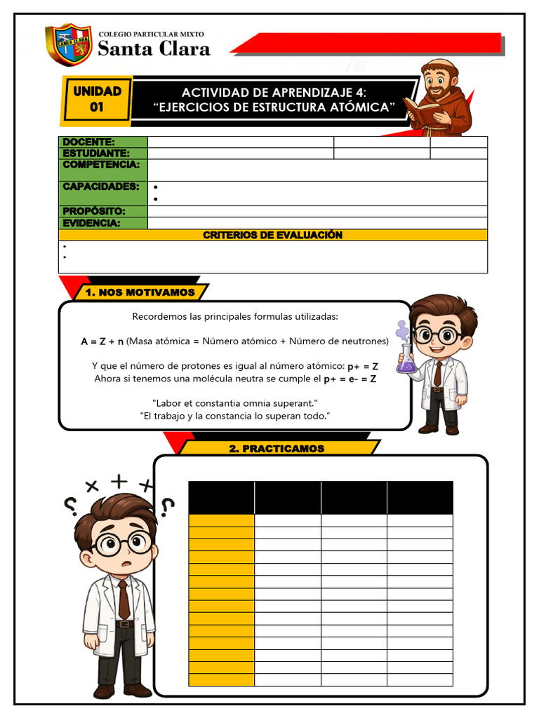 Ficha de Actividad (U1) (3° Grado) - CyT - Química 2 | PDF | Núcleo atómico | Importar