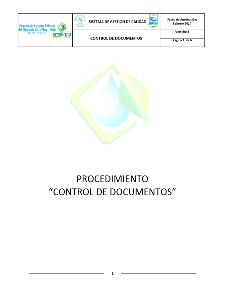Procedimiento Control de Documentos | PDF | Sistema de manejo de calidad | Gestión de registros