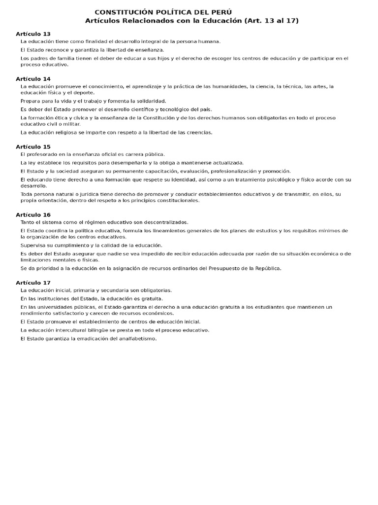 Constitucion Educacion Peru | PDF