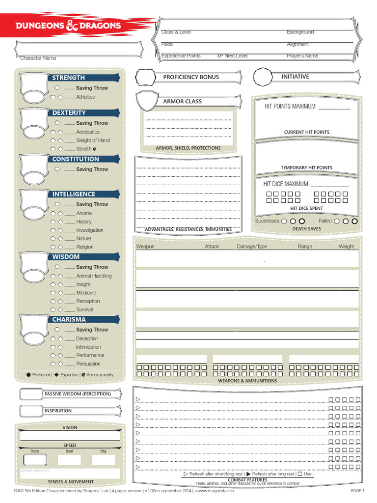 Blank DND Character Sheet | PDF | Role Playing Games | Tabletop Games