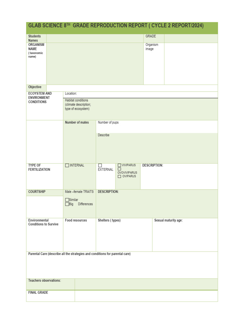 GLAB SCIENCE 8TH GRADE REPRODUCTION REPORT | PDF