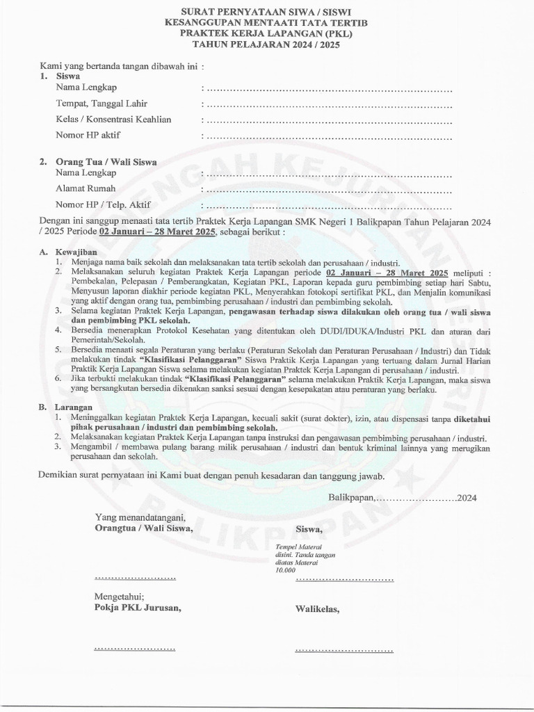 Surat Pernyataan Jan - Mar 2025 | PDF