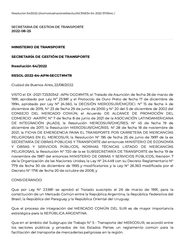 Mercosur Transporte 64-2022 | PDF | Transporte