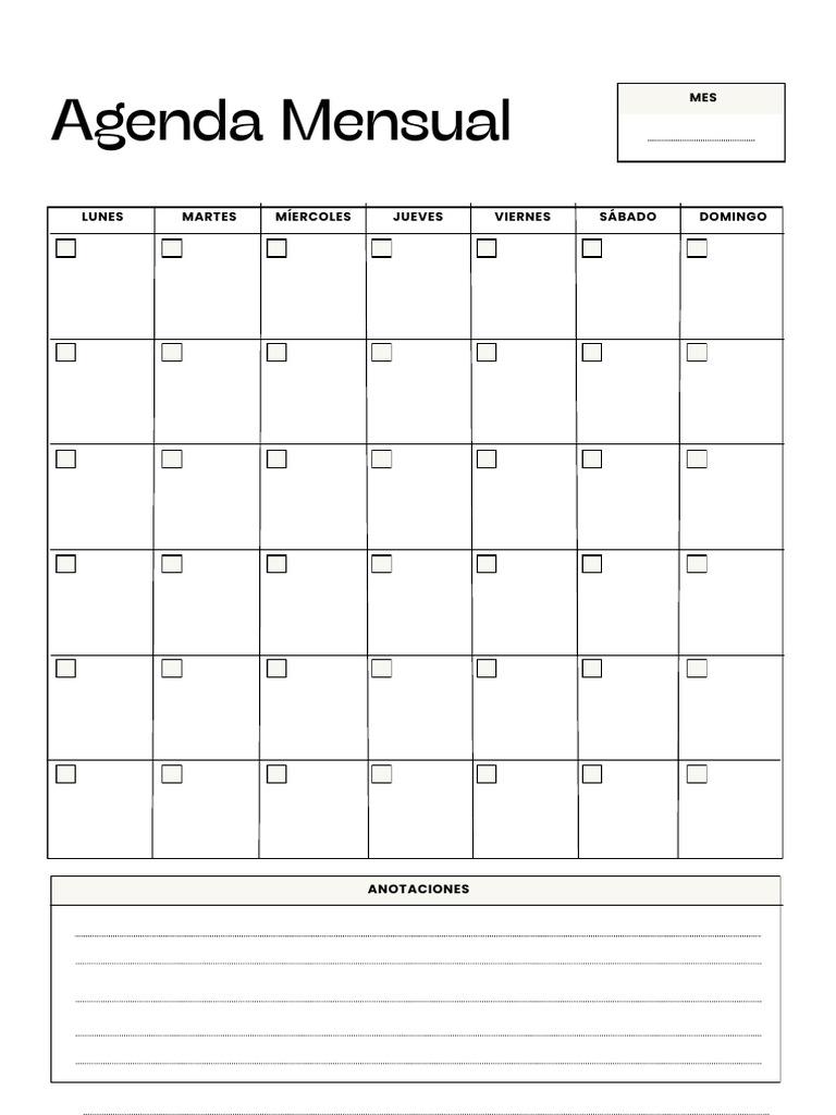 Agenda Calendario Planificador Mensual Completar Imprimible Minimalista ...