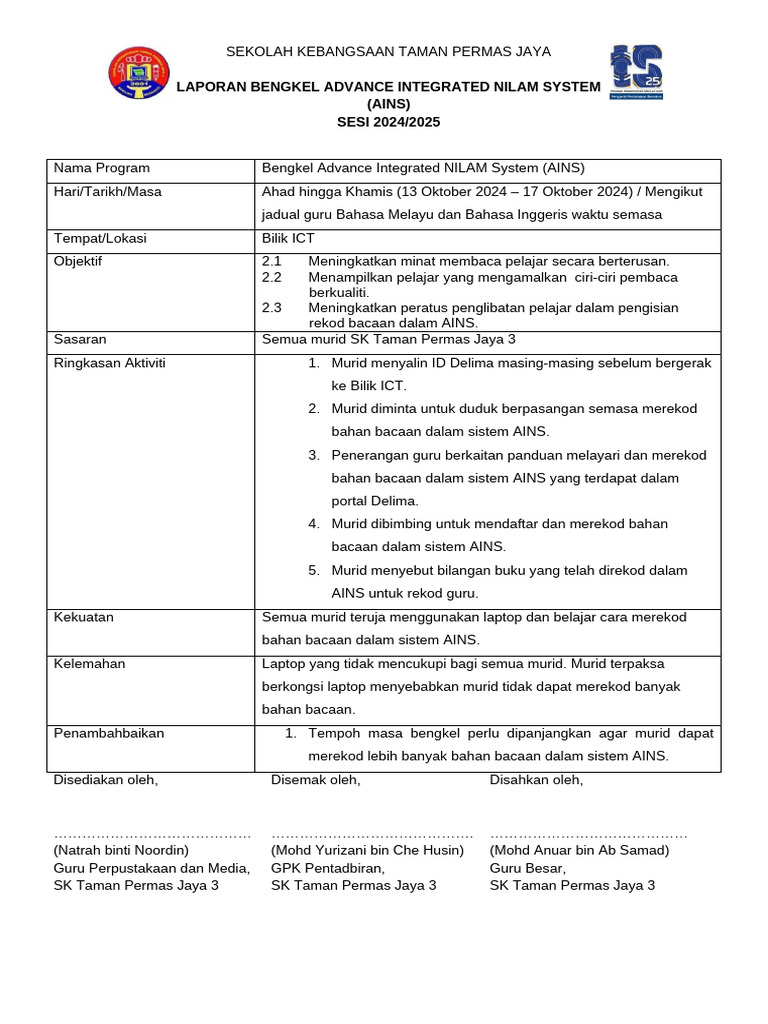 Laporan Bengkel Ains 2024 | PDF