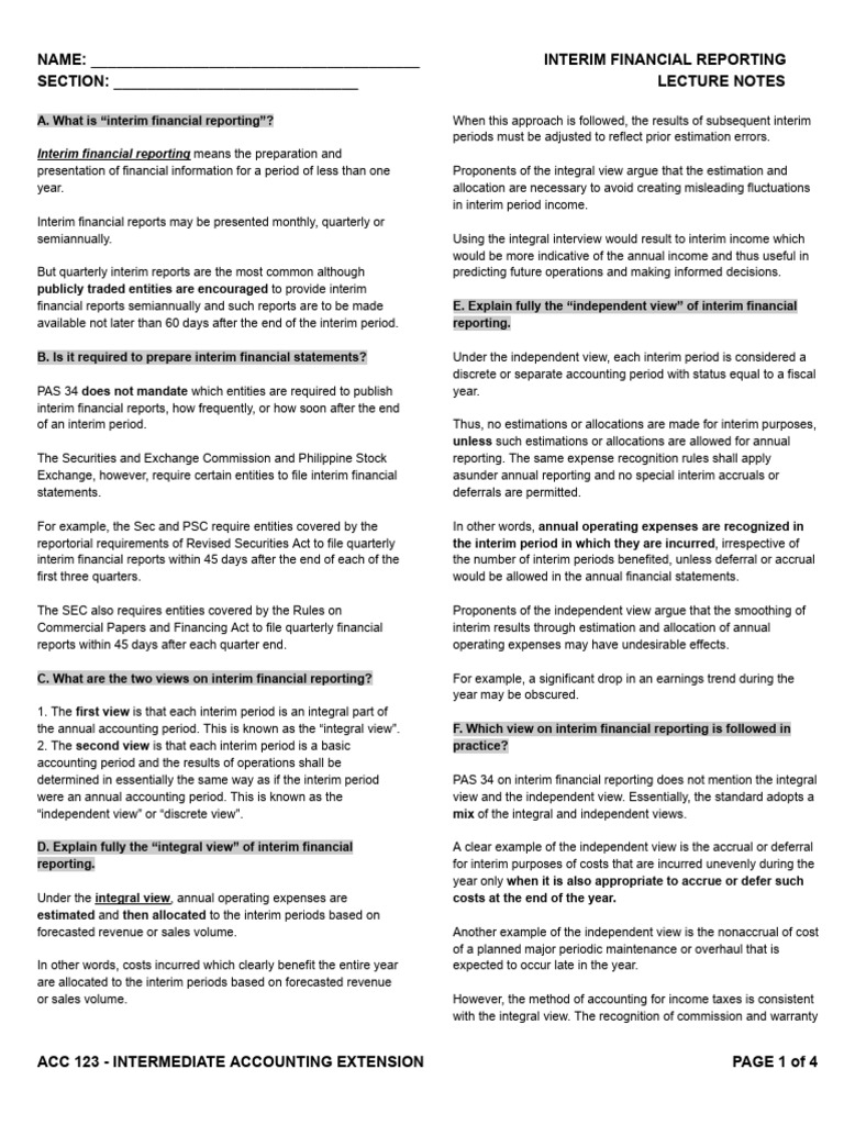Interim-Financial-Reporting-Handouts | PDF | Income Statement | Expense