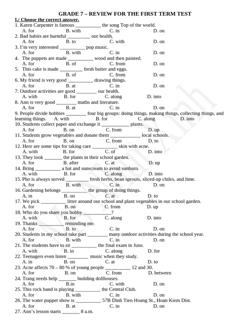 Grade 7 Review For 1ST Test 2425 | PDF