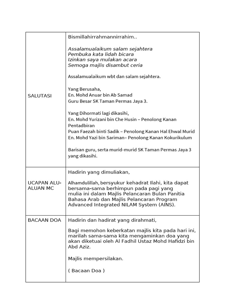 Teks Pengacara Pelancaran Program Ains | PDF