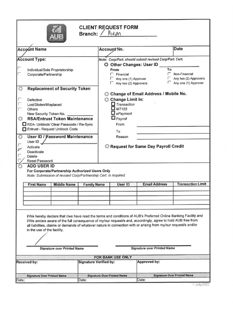 AUB Request Form | PDF