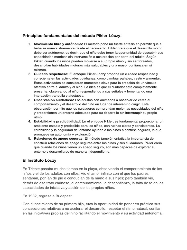Método Pikler-Lóczy - Oral Conocimiento Del Entorno | PDF | Teoría de ...