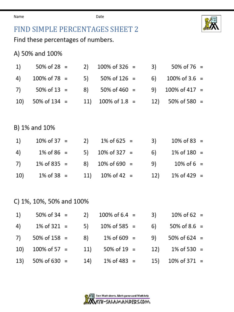 Simple Percentage Calculations | PDF