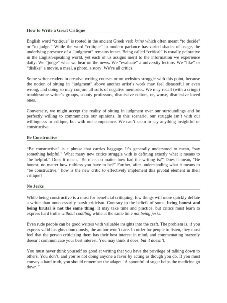 How To Write A Great Critique | PDF | Storytelling | Knowledge