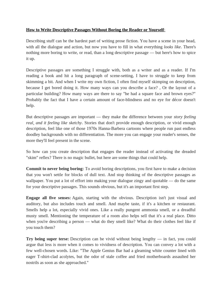 How to Write Descriptive Passages Without Boring the Reader or Yourself ...