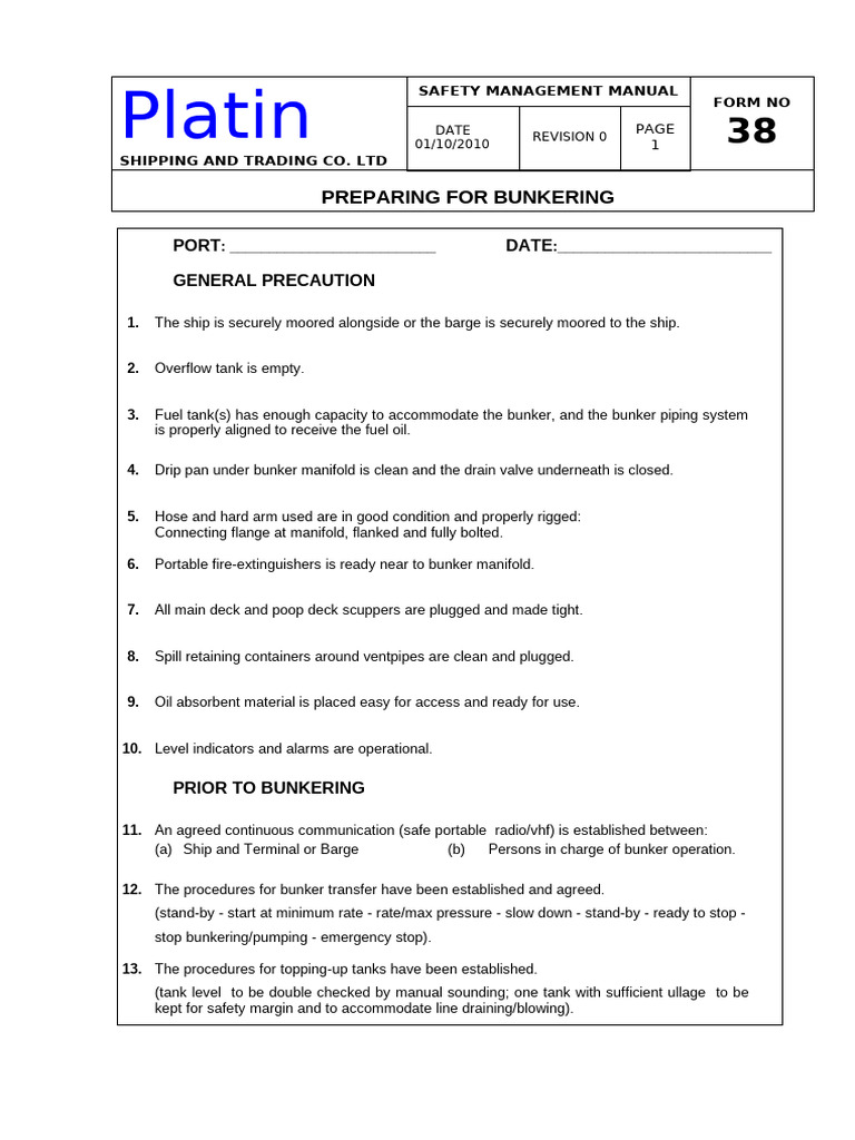 Bunkering Safety Procedures Manual | PDF | Valve