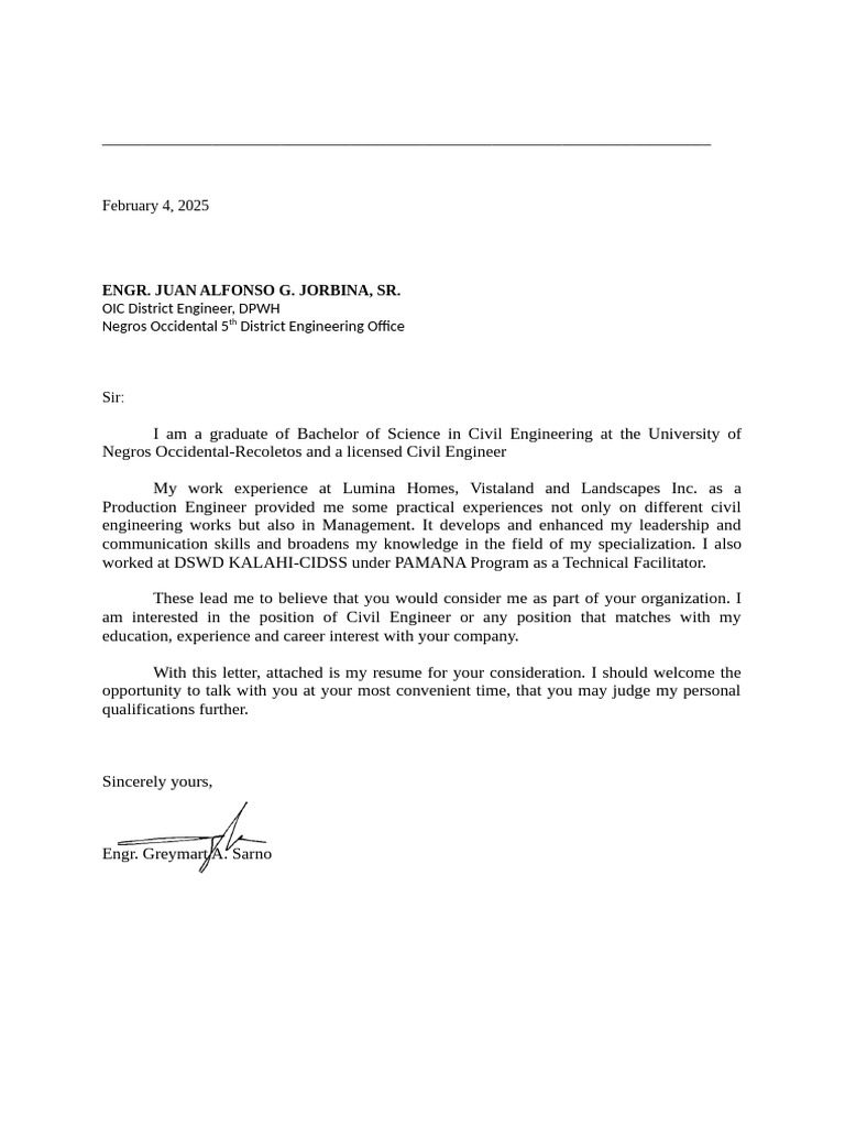 Application Letter DPWH | PDF