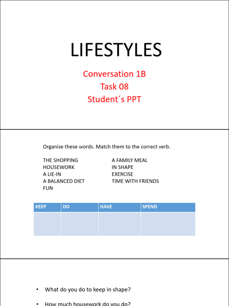 Co1b - Task 08 - Lifestyles - Student S | PDF