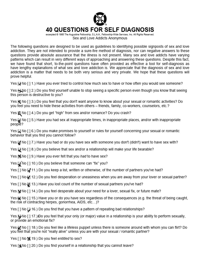 The 40 Questions of SLAA | PDF | Sexual Intercourse | Love