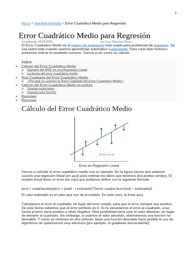 Error Cuadrático Medio para Regresión | PDF | Análisis de regresión ...