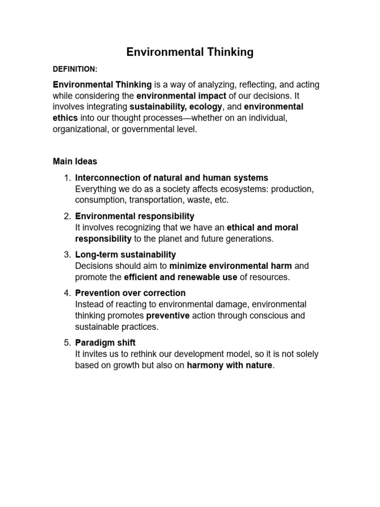 Understanding Environmental Thinking | PDF | Sustainability | Natural ...