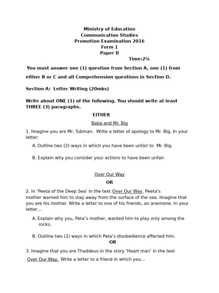 Comm Studies Form 1 Paper 2 | PDF