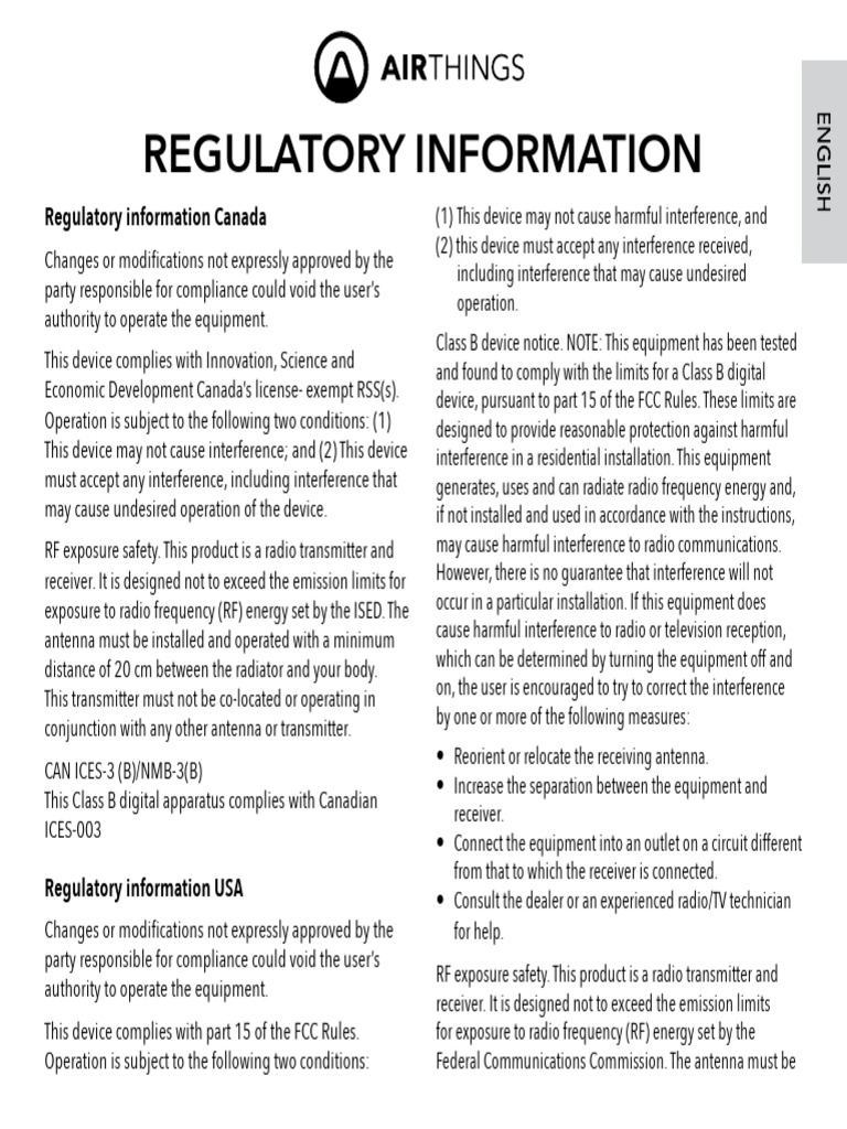 Regulatory Information Booklet | PDF | Radio | Electromagnetic Interference
